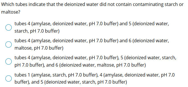 Solved Which tubes indicate that the deionized water did not | Chegg.com