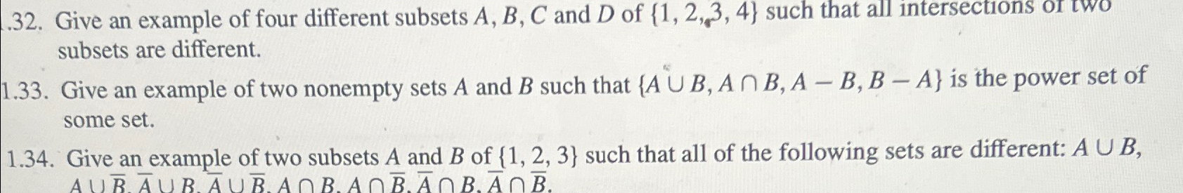 Solved Give an example of four different subsets A,B,C ﻿and | Chegg.com