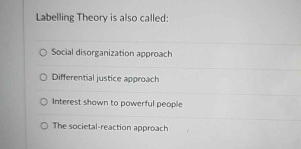 Solved Labelling Theory is also called:Social | Chegg.com