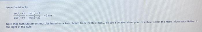 Solved Prove the identity sec(-x) sin(-x) csc(-x) cos(-) -2 | Chegg.com