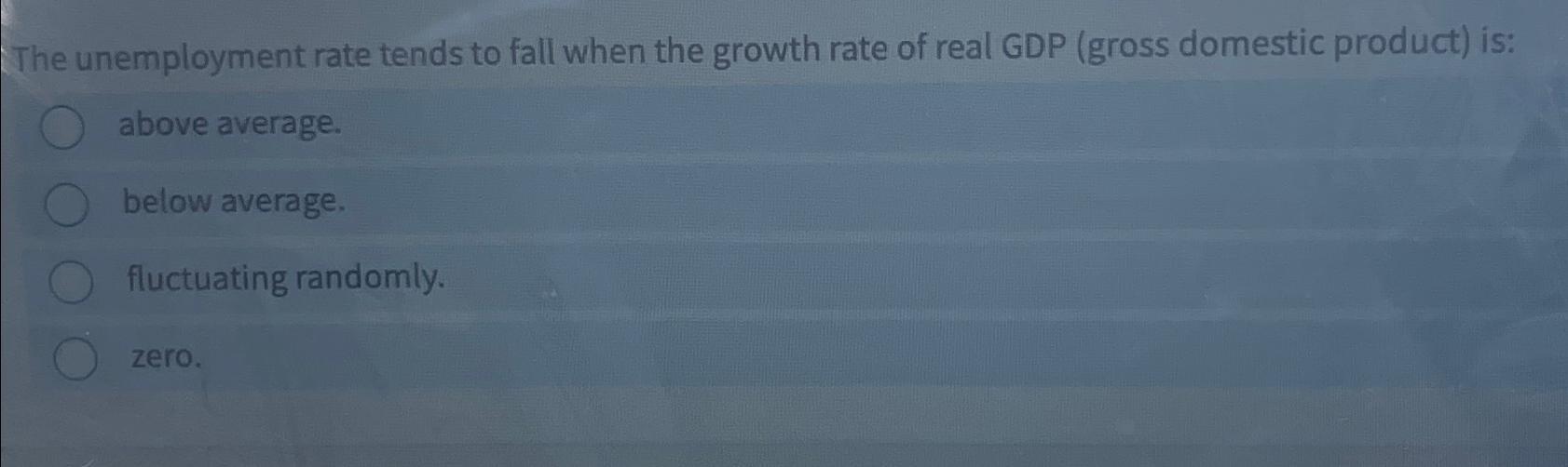 Solved The unemployment rate tends to fall when the growth | Chegg.com