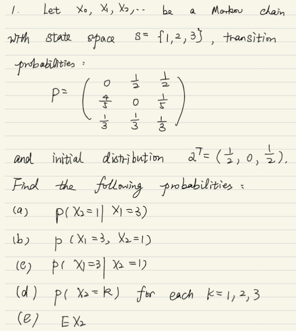 Solved Let x0,x1,x2,dots be a Markou chainWith state space | Chegg.com