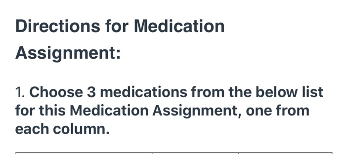 Solved Directions for Medication Assignment: 1. Choose 3 | Chegg.com