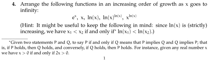 Solved 4. Arrange the following functions in an increasing | Chegg.com