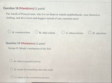 Solved Question 18 (Mandatory) (1 ﻿point)The Amish of | Chegg.com