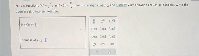Solved For the functions f(x)=x−3x and g(x)=x11, find the | Chegg.com
