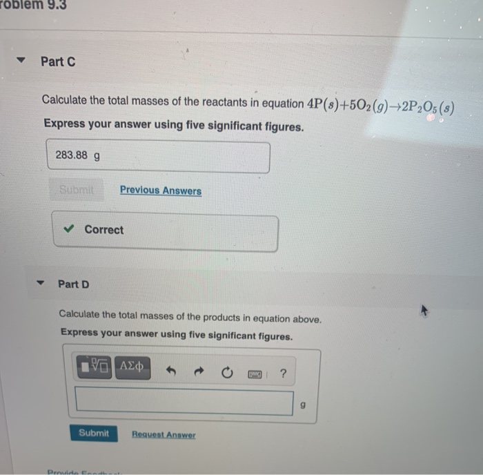 Solved Part A Calculate the total masses of the reactants in | Chegg.com