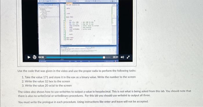 Solved Use the code that was given in the video and use the | Chegg.com