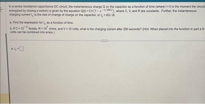 Solved In a series resistance-capacitance DC circuit, the | Chegg.com