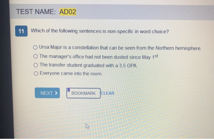 Solved TEST NAME: AD02 11 Which of the following sentences | Chegg.com