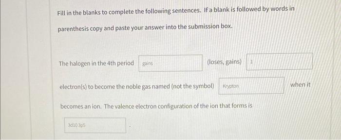 Solved Fill in the blanks to complete the following | Chegg.com