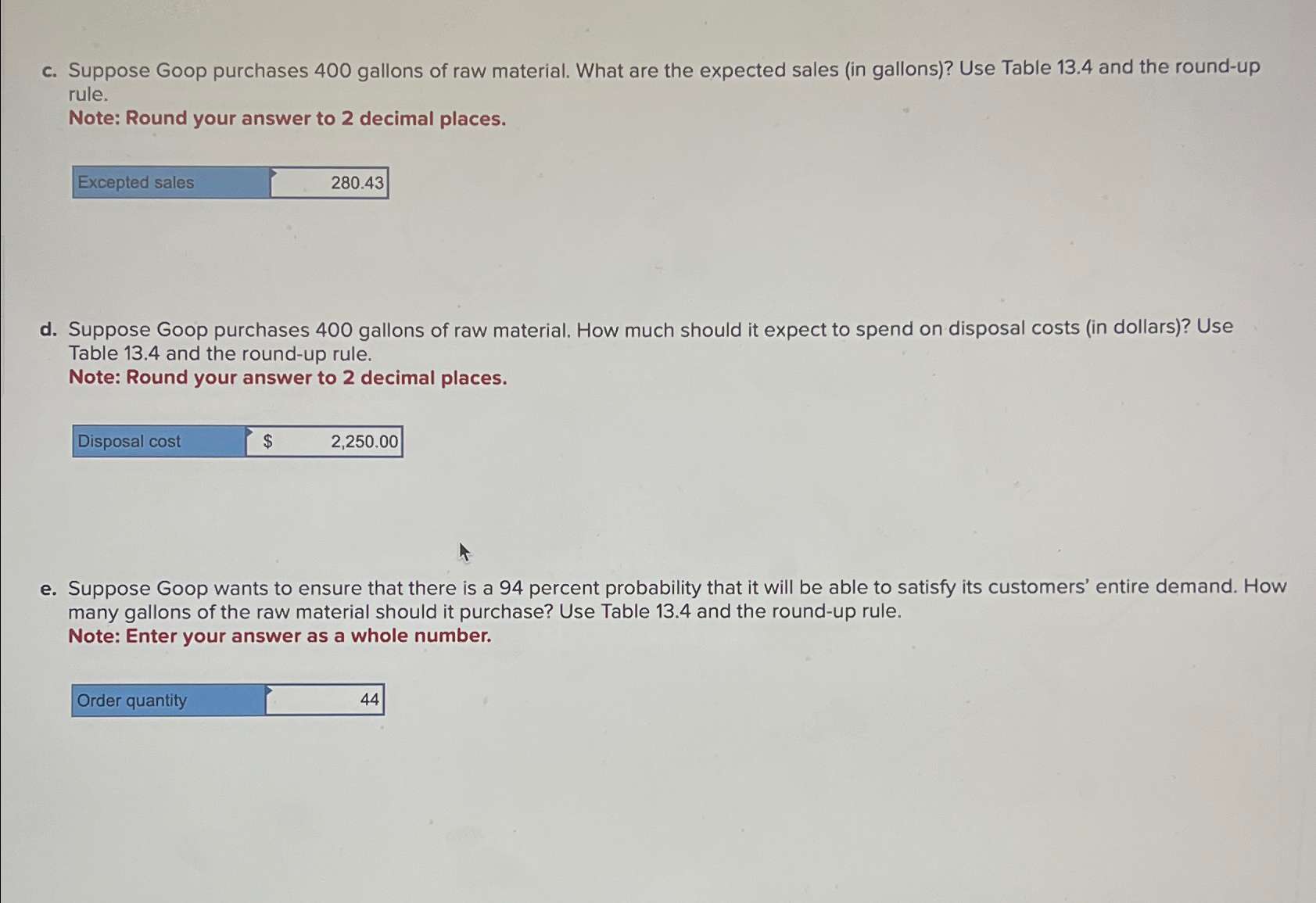 Solved goop Inc. needs to order a raw material to make a | Chegg.com