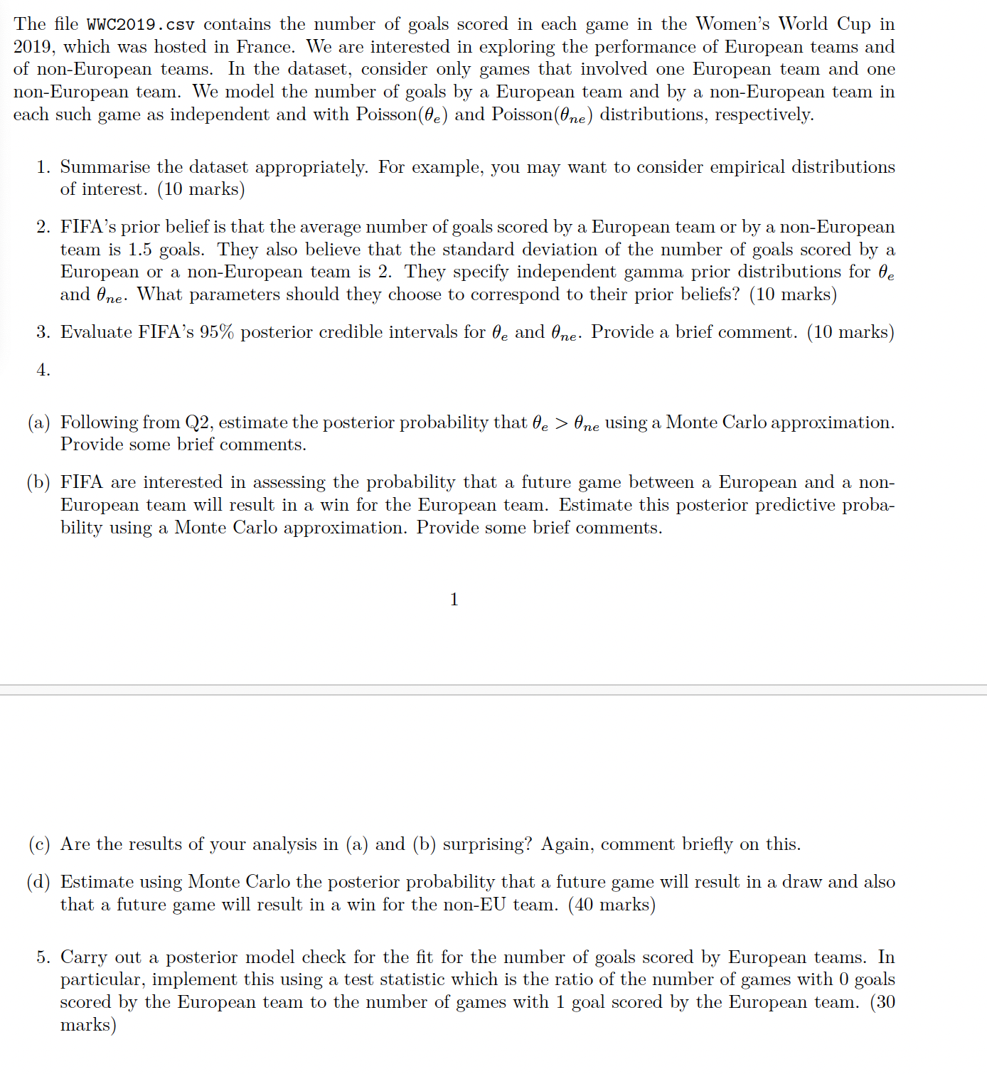 Solved The file WWC2019.csv contains the number of goals | Chegg.com