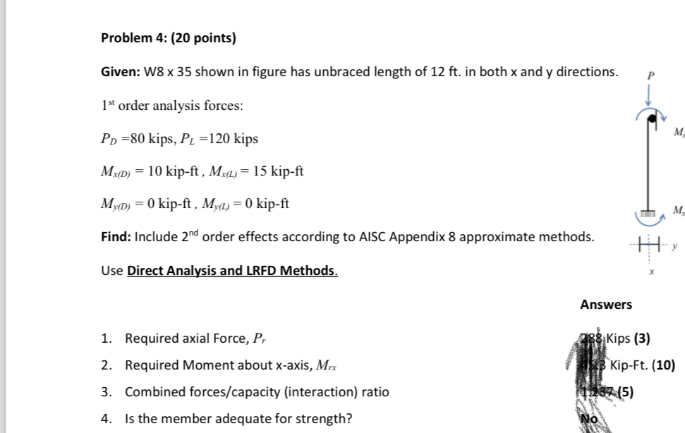 Solved Problem 4: (20 ﻿points)Given: W8 ﻿x 35 ﻿shown in | Chegg.com