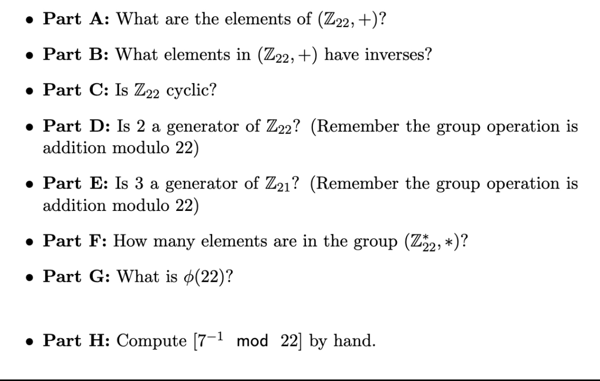 Solved Part A: What are the elements of (Z22,+) ?Part B: | Chegg.com