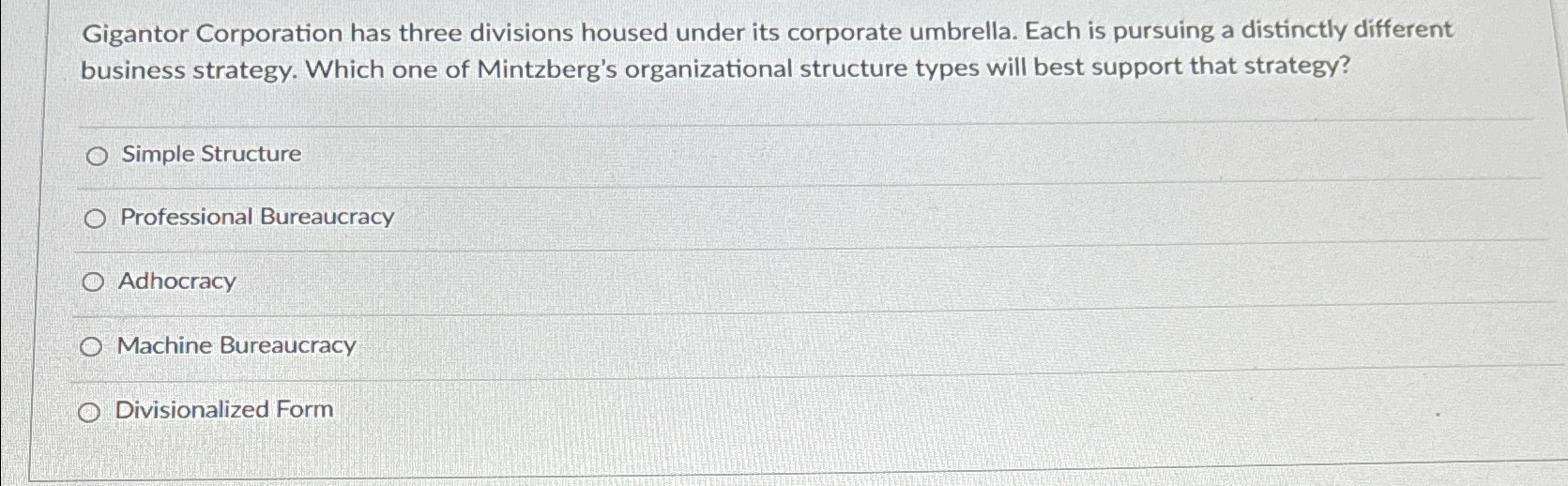Solved Gigantor Corporation has three divisions housed under | Chegg.com