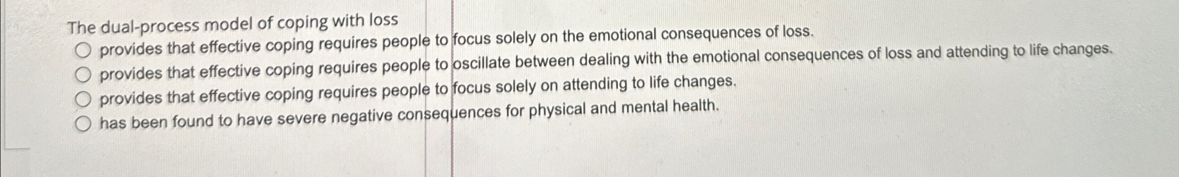 Solved The dual-process model of coping with lossq, | Chegg.com