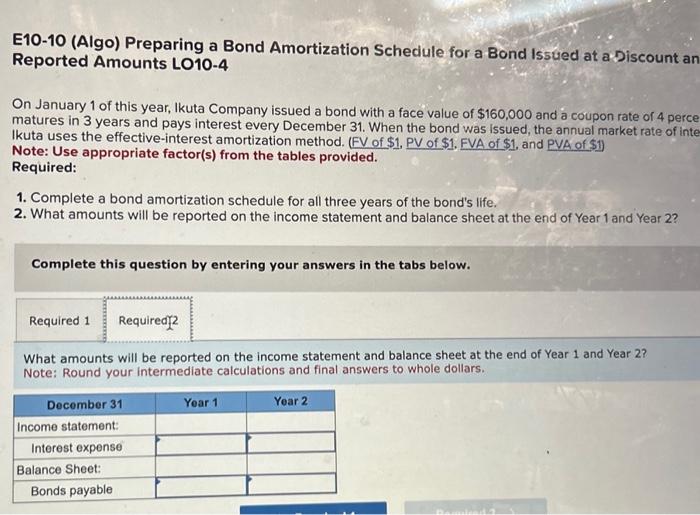 Solved E10-10 (Algo) Preparing a Bond Amortization Schedule | Chegg.com