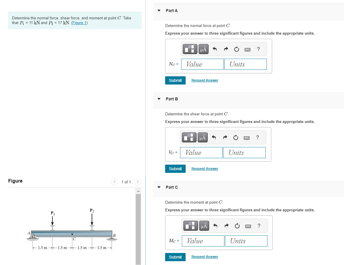 Solved Determine the normal force, shear force, and moment | Chegg.com