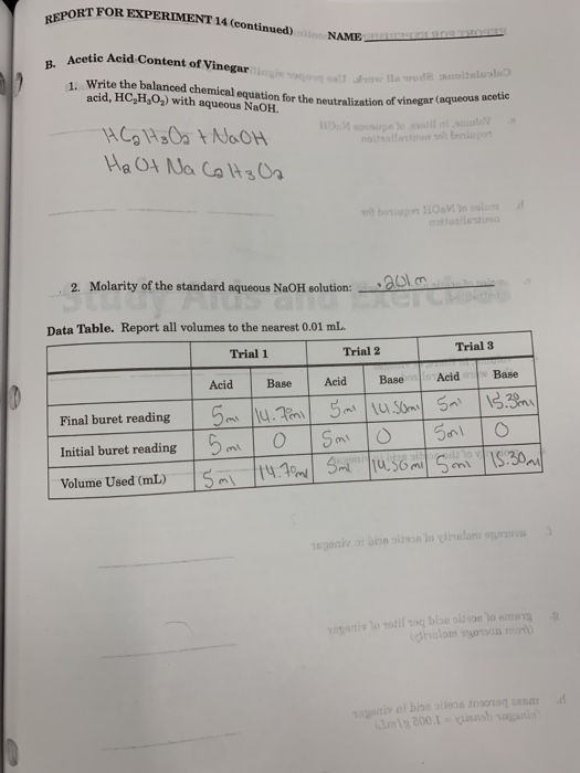 Solved REPORT FOR EXPERIMENT 14 (continued) o | Chegg.com