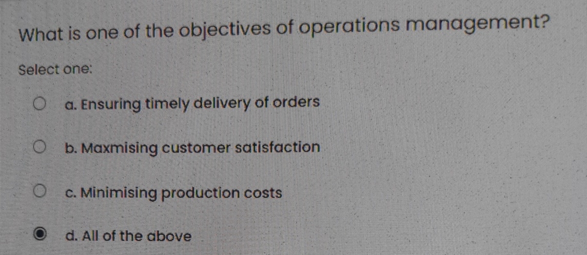 Solved What is one of the objectives of operations | Chegg.com