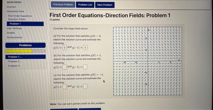 Solved First Order Equations Direction Fields Problem 1 1