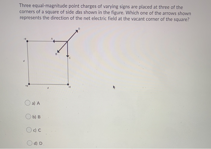 Solved Three equal-magnitude point charges of varying signs | Chegg.com