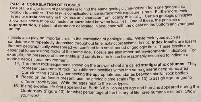 Solved PART 4: CORRELATION OF FOSSILS One of the major tasks | Chegg.com