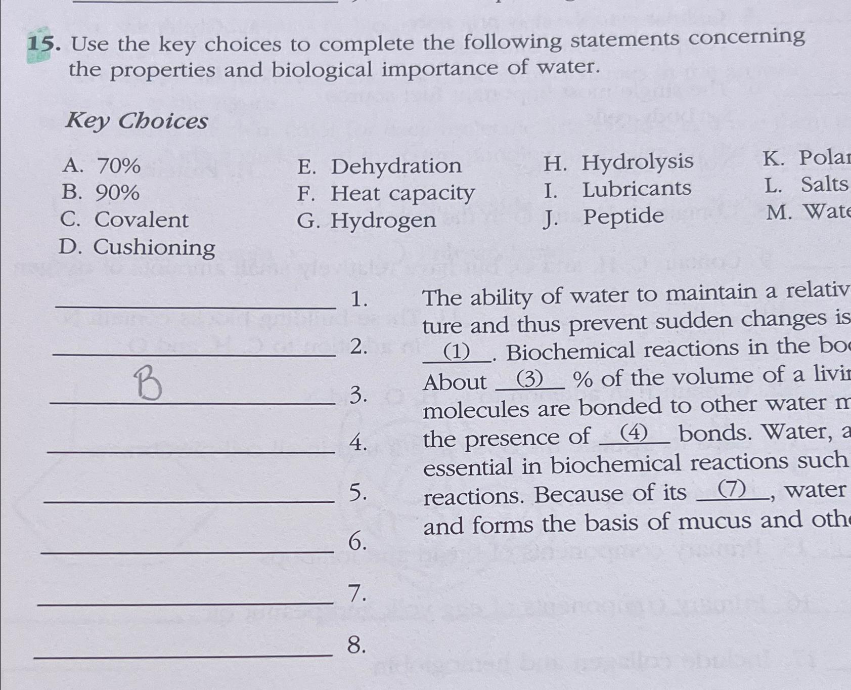 Solved Use the key choices to complete the following | Chegg.com
