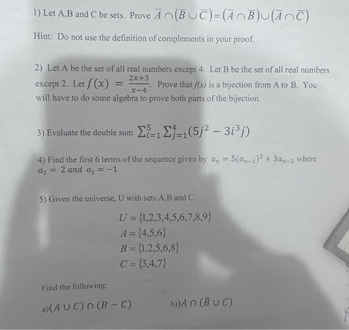 Solved 1) Let A,B and C be sets. Prove | Chegg.com