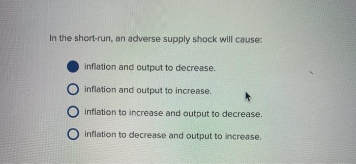 Solved In the short-run, an adverse supply shock will cause: | Chegg.com