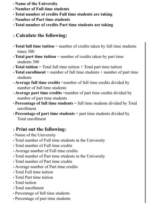Solved Name of the University .Number of Full time students | Chegg.com