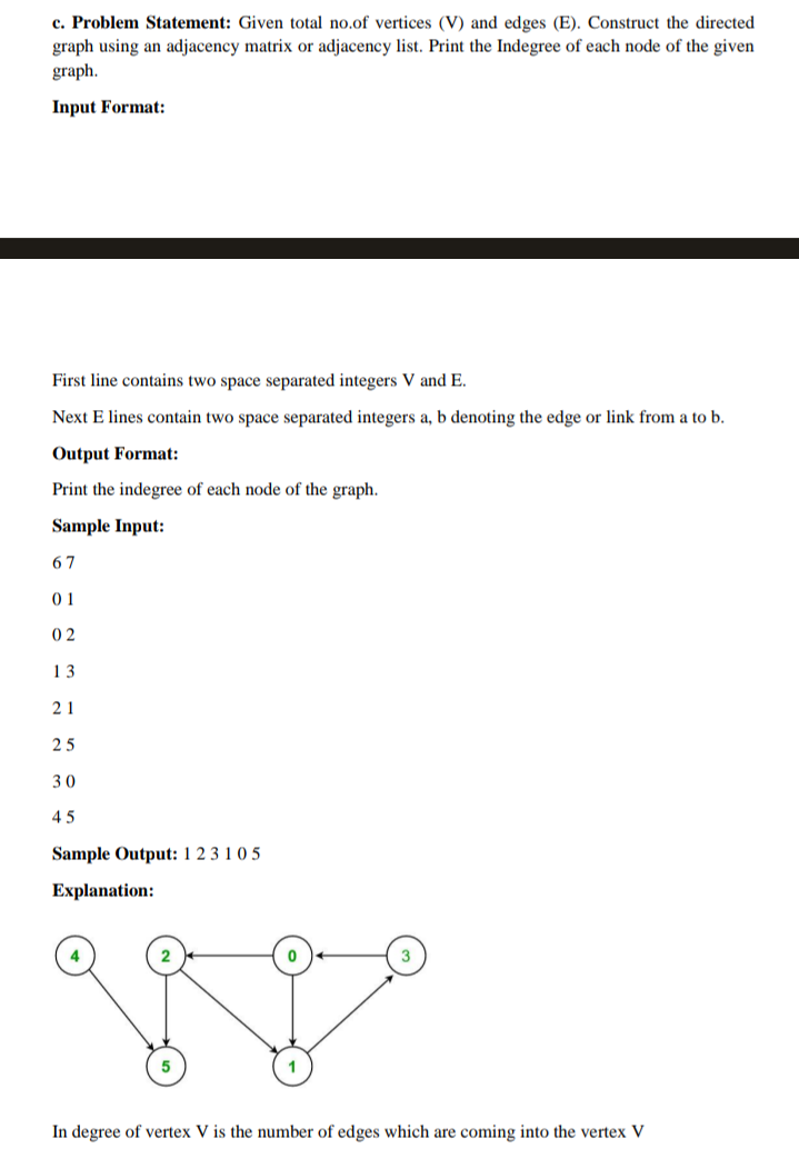 Solved a. Problem Statement: Given total no.of vertices (V) | Chegg.com