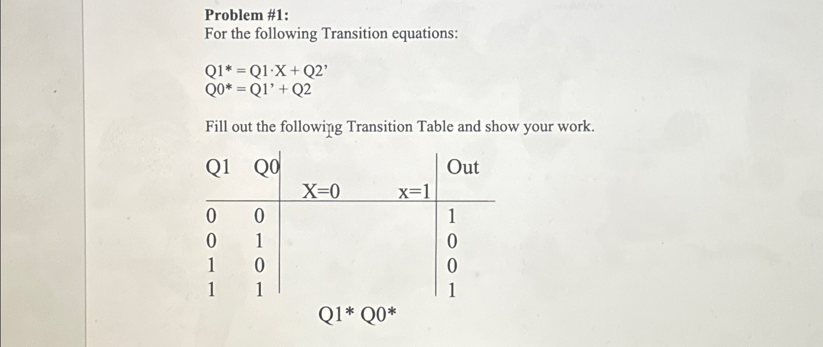 Solved Problem #1:For the following Transition | Chegg.com
