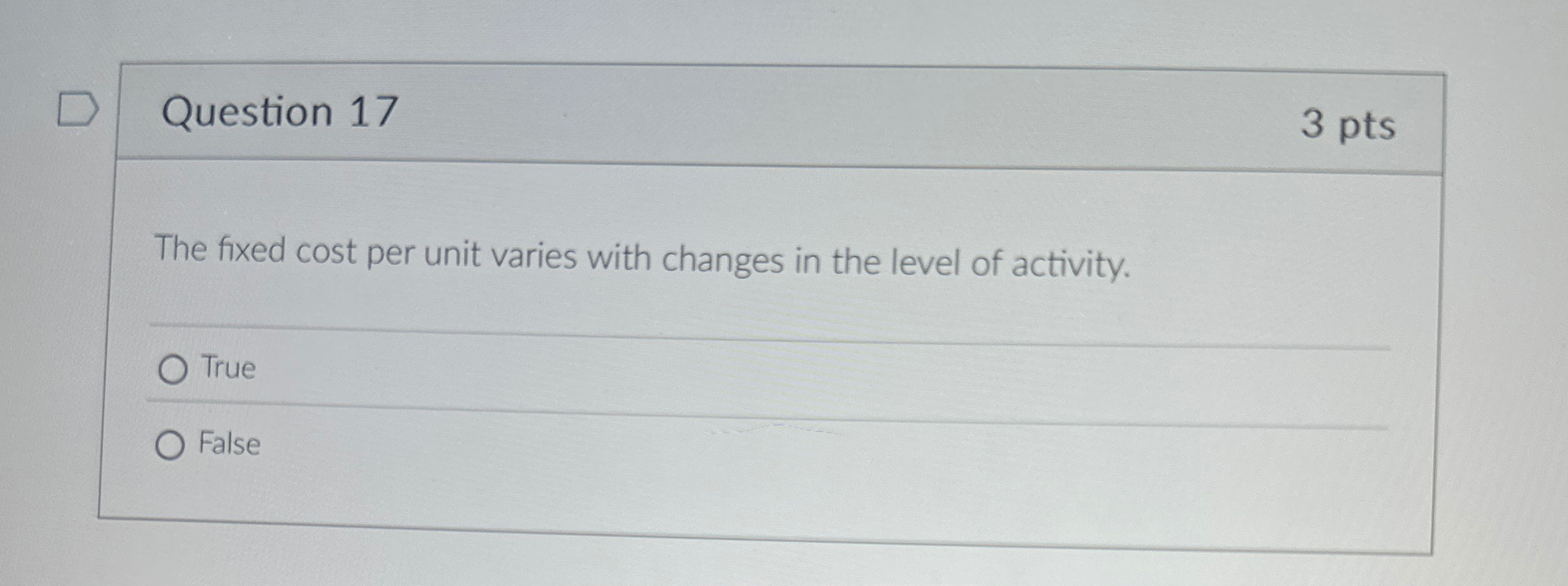 Solved Question 173 ﻿ptsThe fixed cost per unit varies with | Chegg.com