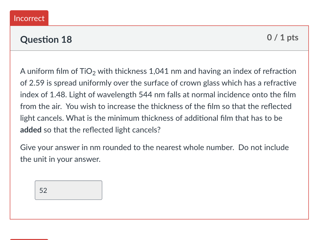 Solved Question 18 ﻿A uniform film of \( \mathrm{TiO}_{2} \) | Chegg.com