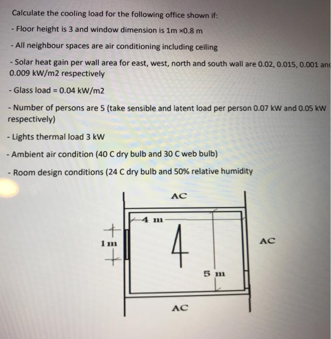 Solved Calculate the cooling load for the following office | Chegg.com