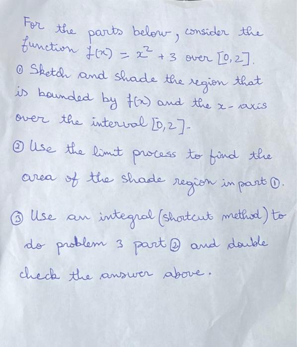 Solved For the parts below, consider the function f(x)=x2+3 | Chegg.com
