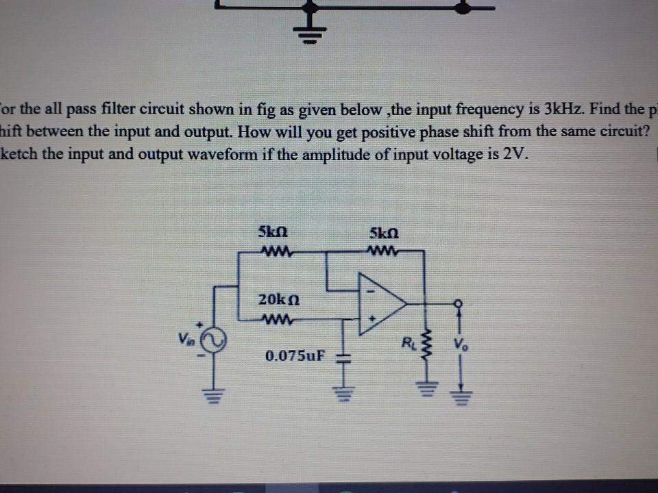 Solved or the all pass filter circuit shown in fig as given | Chegg.com