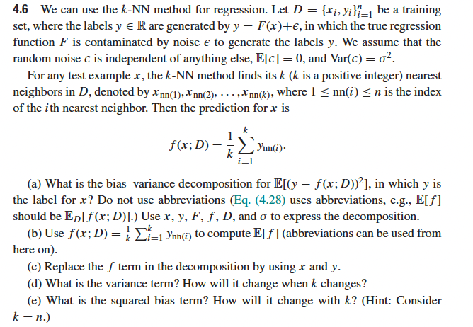 Solved 4.6 ﻿We can use the k-NN method for regression. Let | Chegg.com