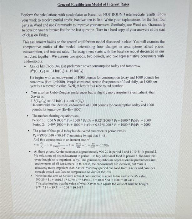 General Equilibrium Model of Interest Rates Perform | Chegg.com