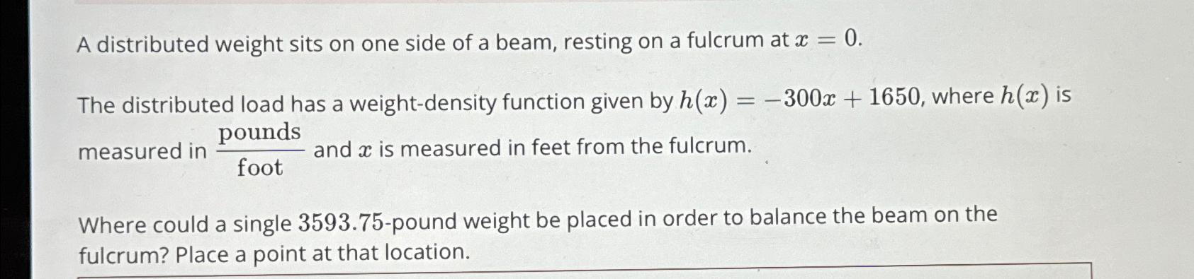 Solved A distributed weight sits on one side of a beam, | Chegg.com