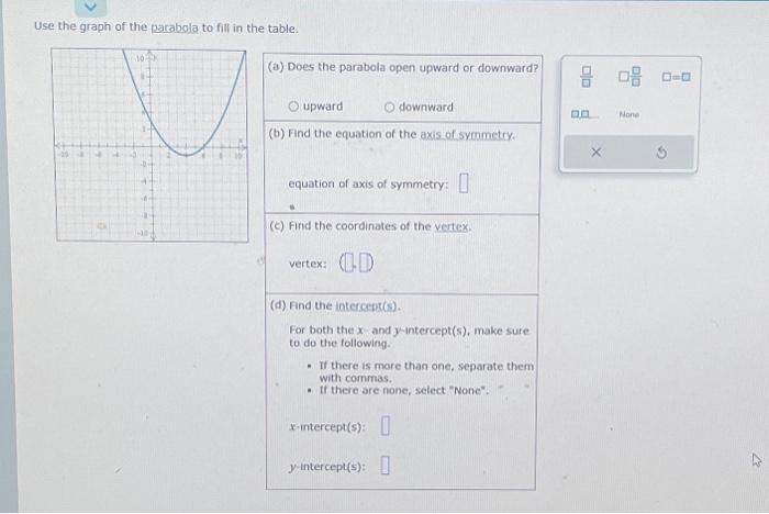 Solved Use the graph of the parabola to fill in the table. | Chegg.com