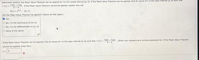 Solved f(x)=x3/4,[0,1] Can the Mean Value Theorem be | Chegg.com