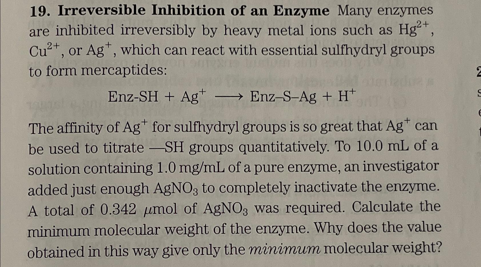 Irreversible Inhibition of an Enzyme Many enzymes are | Chegg.com