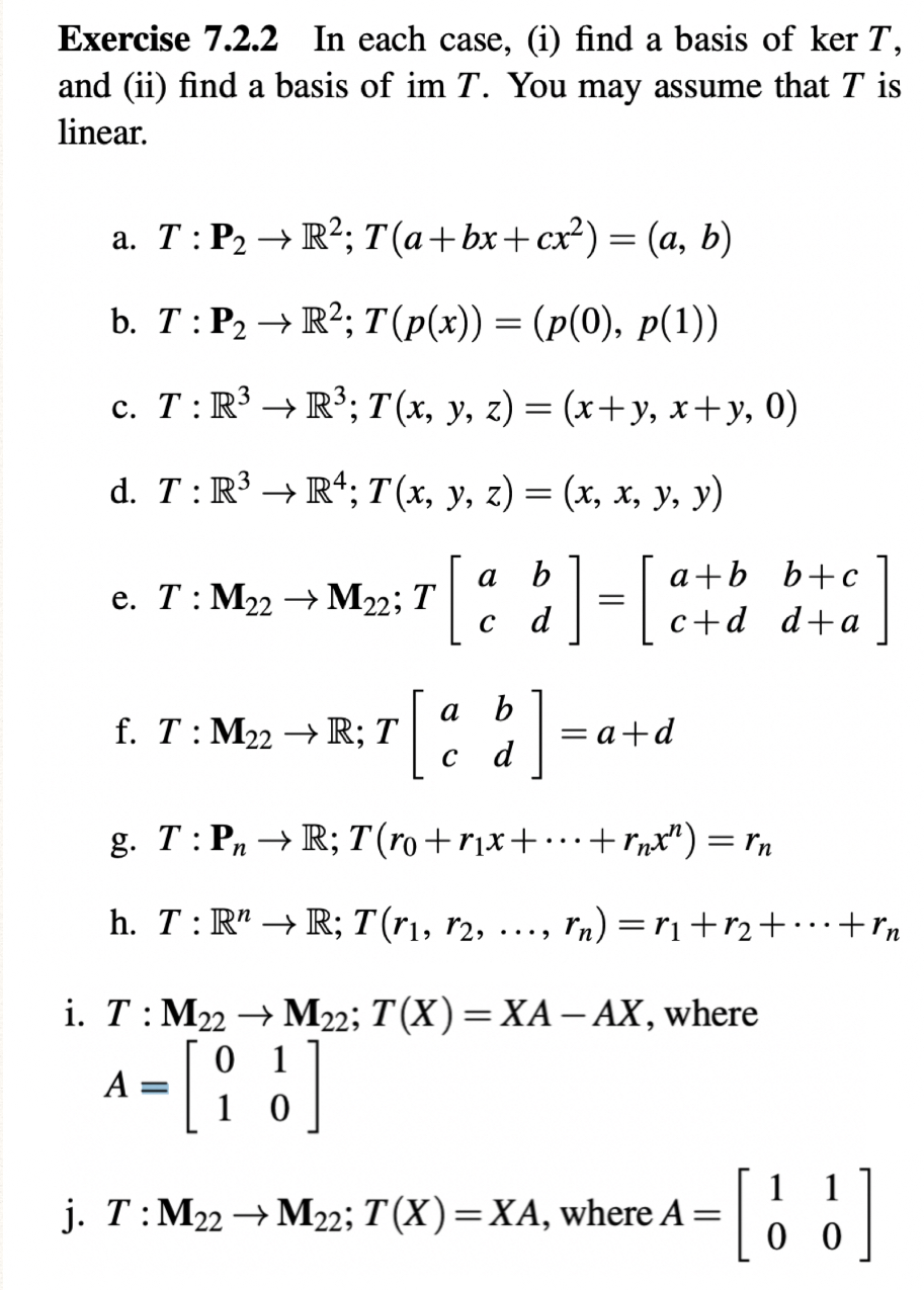 Exercise 7.2.2 ﻿In each case, (i) ﻿find a basis of | Chegg.com