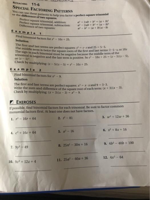 Solved You can use these patterns to help you factor a | Chegg.com