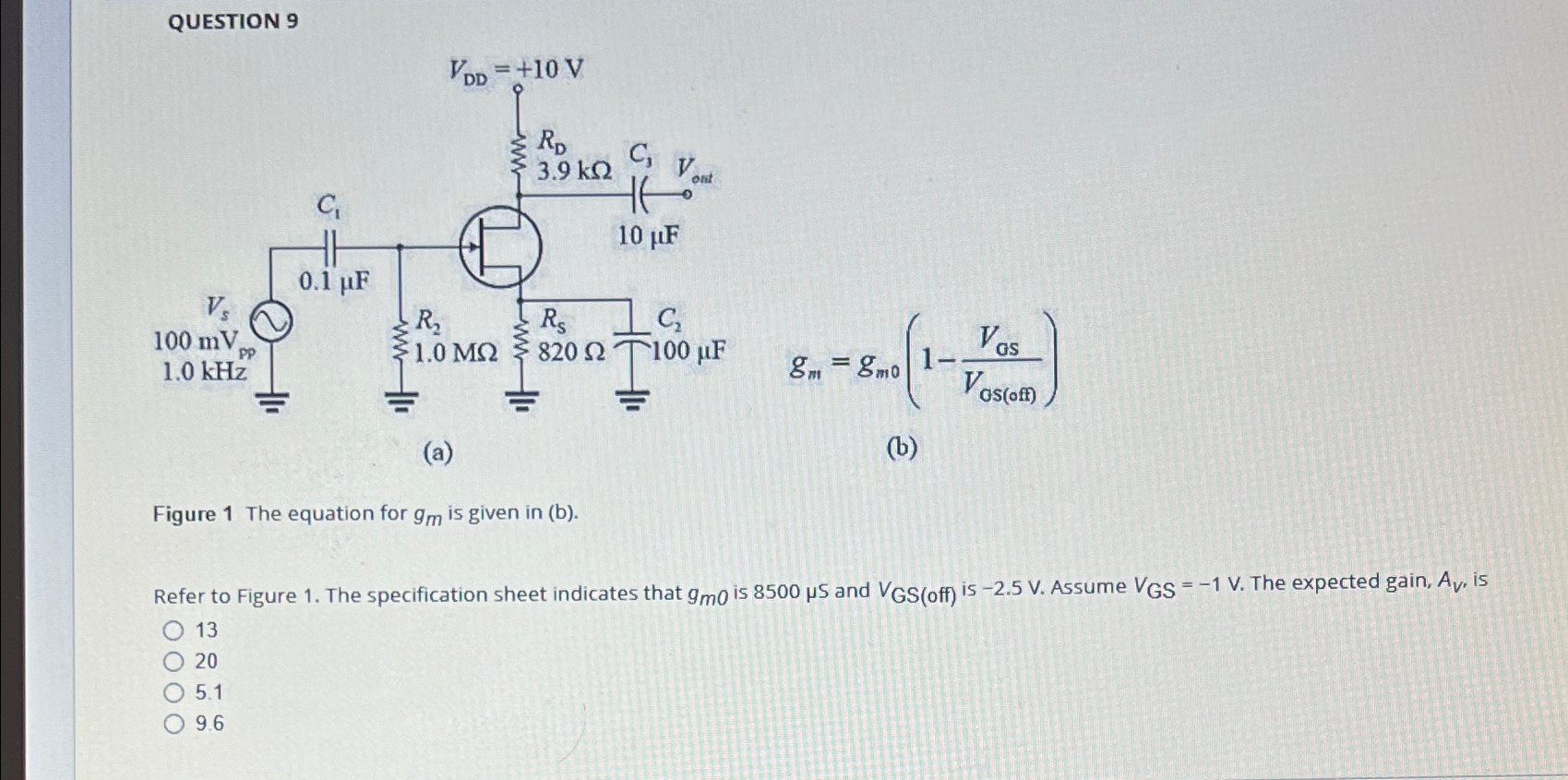 Solved QUESTION 9(b)Figure 1 ﻿The equation for gm ﻿is given | Chegg.com