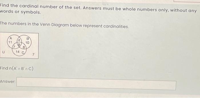 Solved Find the cardinal number of the set. Answers must be | Chegg.com