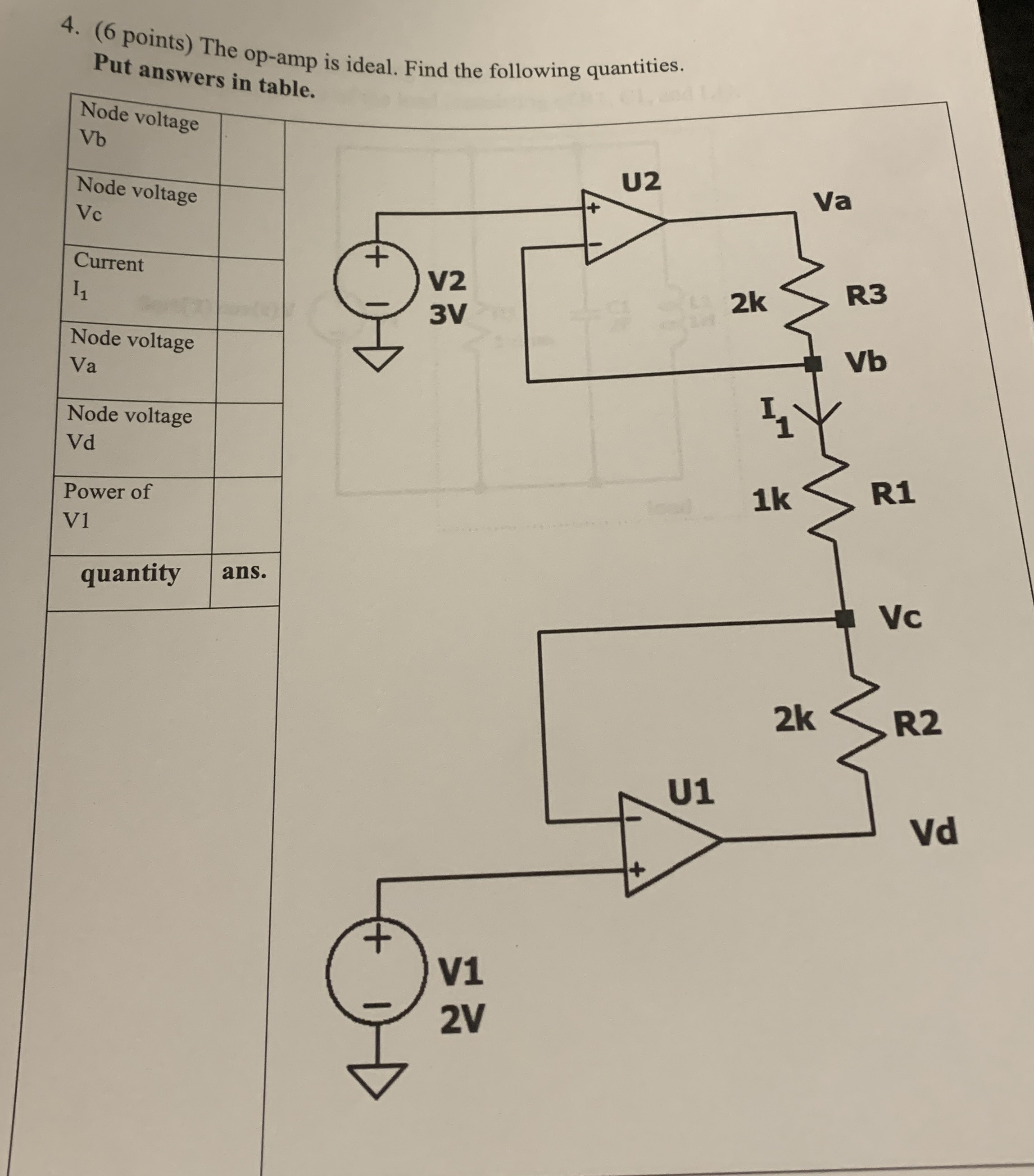 Solved (6 ﻿points) ﻿The op-amp is ideal. Find the following | Chegg.com
